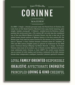 Corinne Personalized Name Meaning Art Prints – Name Stories