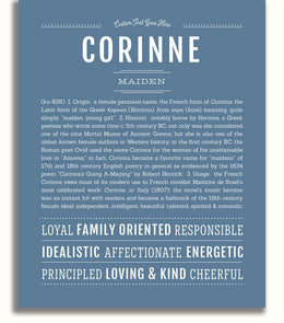 Corinne Personalized Name Meaning Art Prints – Name Stories
