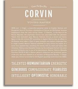 Corvin Personalized Name Meaning Art Prints – Name Stories
