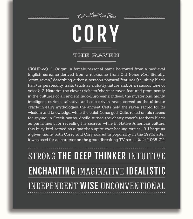 Cory Personalized Name Meaning Art Prints – Name Stories