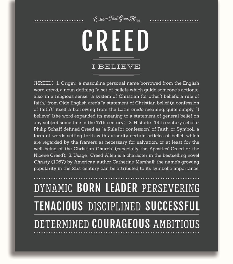 Creed Personalized Name Meaning Art Prints – Name Stories