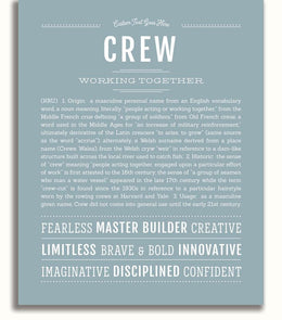 Crew Personalized Name Meaning Art Prints – Name Stories
