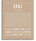 Cruz Personalized Name Meaning Art Prints – Name Stories