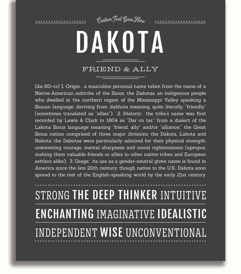 Dakota Personalized Name Meaning Art Prints – Name Stories