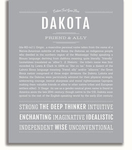 Dakota Personalized Name Meaning Art Prints – Name Stories