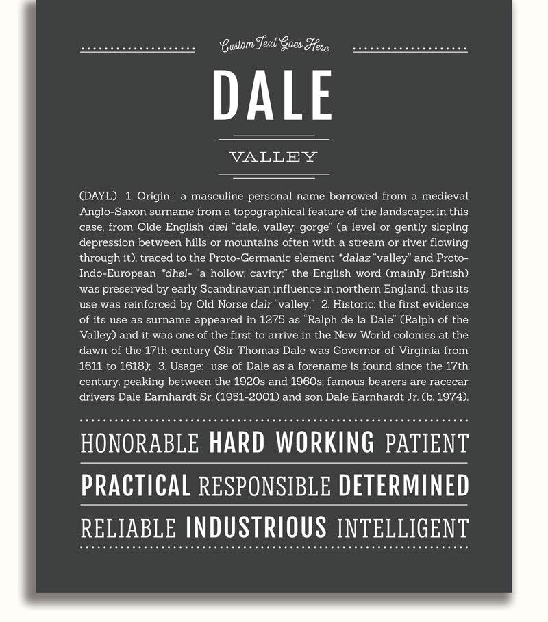 Dale Personalized Name Meaning Art Prints – Name Stories