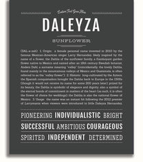 Daleyza Personalized Name Meaning Art Prints – Name Stories