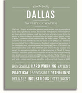 Dallas Personalized Name Meaning Art Prints – Name Stories