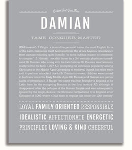 Damian Personalized Name Meaning Art Prints – Name Stories