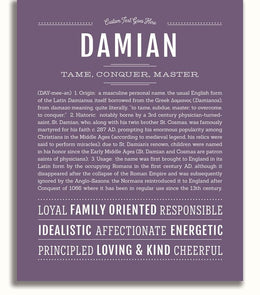 Damian Personalized Name Meaning Art Prints – Name Stories