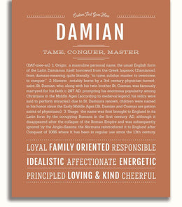 Damian Personalized Name Meaning Art Prints – Name Stories