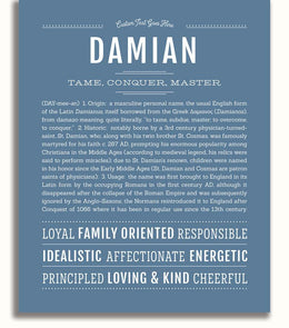 Damian Personalized Name Meaning Art Prints – Name Stories