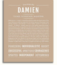 Damien Personalized Name Meaning Art Prints – Name Stories