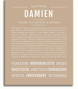 Damien Personalized Name Meaning Art Prints – Name Stories