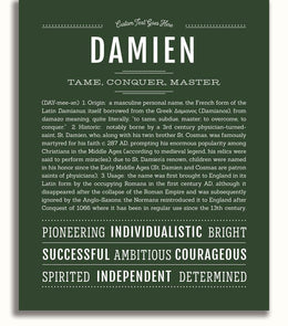 Damien Personalized Name Meaning Art Prints – Name Stories
