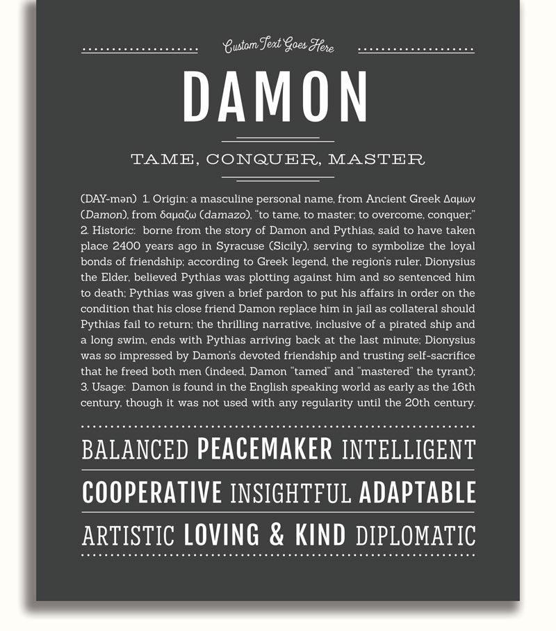 Damon Personalized Name Meaning Art Prints – Name Stories