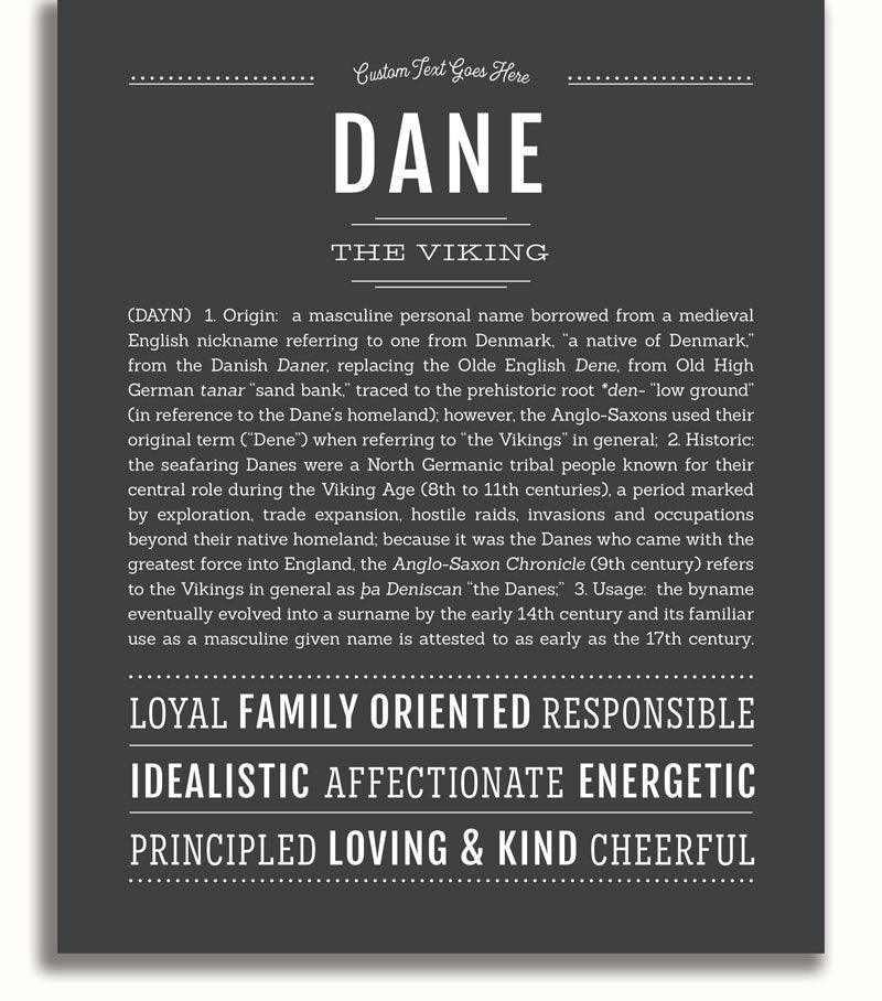 Dane Personalized Name Meaning Art Prints – Name Stories