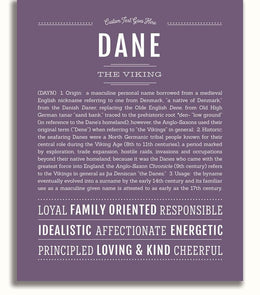 Dane Personalized Name Meaning Art Prints – Name Stories