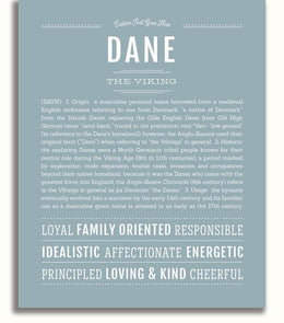 Dane Personalized Name Meaning Art Prints – Name Stories