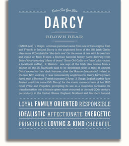 Darcy Personalized Name Meaning Art Prints – Name Stories