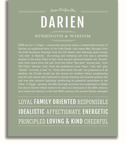 Darien Personalized Name Meaning Art Prints – Name Stories