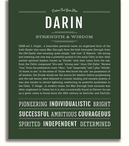 Darin Personalized Name Meaning Art Prints – Name Stories