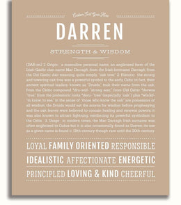 Darren Personalized Name Meaning Art Prints – Name Stories