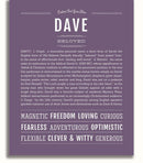 Dave Personalized Name Meaning Art Prints – Name Stories
