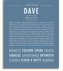 Dave Personalized Name Meaning Art Prints – Name Stories