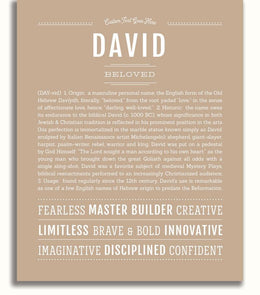 David Personalized Name Meaning Art Prints – Name Stories