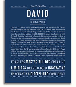 David Personalized Name Meaning Art Prints – Name Stories