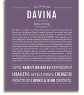 Davina Personalized Name Meaning Art Prints – Name Stories