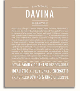 Davina Personalized Name Meaning Art Prints – Name Stories