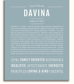 Davina Personalized Name Meaning Art Prints – Name Stories