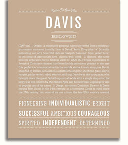 Davis Personalized Name Meaning Art Prints – Name Stories