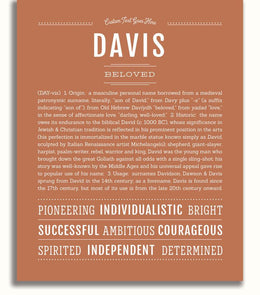 Davis Personalized Name Meaning Art Prints – Name Stories