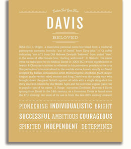 Davis Personalized Name Meaning Art Prints – Name Stories