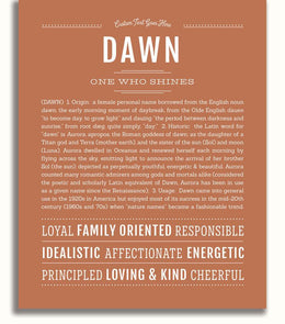 Dawn Personalized Name Meaning Art Prints – Name Stories