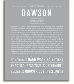 Dawson Personalized Name Meaning Art Prints – Name Stories