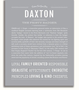 Daxton Personalized Name Meaning Art Prints – Name Stories
