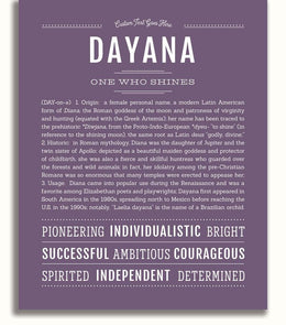 Dayana Personalized Name Meaning Art Prints – Name Stories