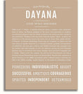 Dayana Personalized Name Meaning Art Prints – Name Stories