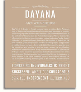 Dayana Personalized Name Meaning Art Prints – Name Stories