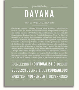 Dayana Personalized Name Meaning Art Prints – Name Stories