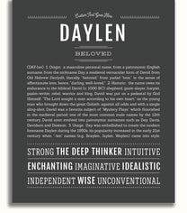 Daylen Personalized Name Meaning Art Prints – Name Stories