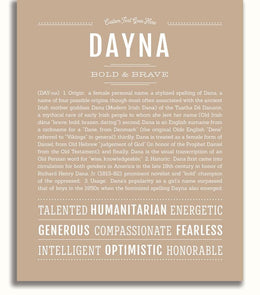 Dayna Personalized Name Meaning Art Prints – Name Stories