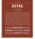 Dayna Personalized Name Meaning Art Prints – Name Stories