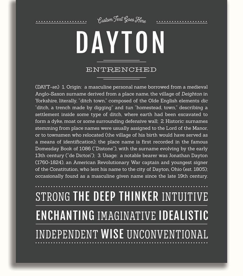 Dayton Personalized Name Meaning Art Prints – Name Stories