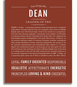 Dean Personalized Name Meaning Art Prints – Name Stories