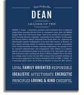 Dean Personalized Name Meaning Art Prints – Name Stories